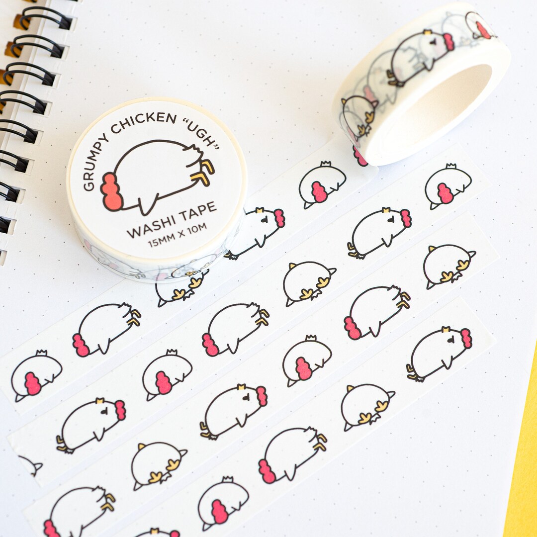 Grumpy Chicken ugh Washi Tape White Washi Tape Chicken Journaling Tape Mood Washi Tape Cartoon ...