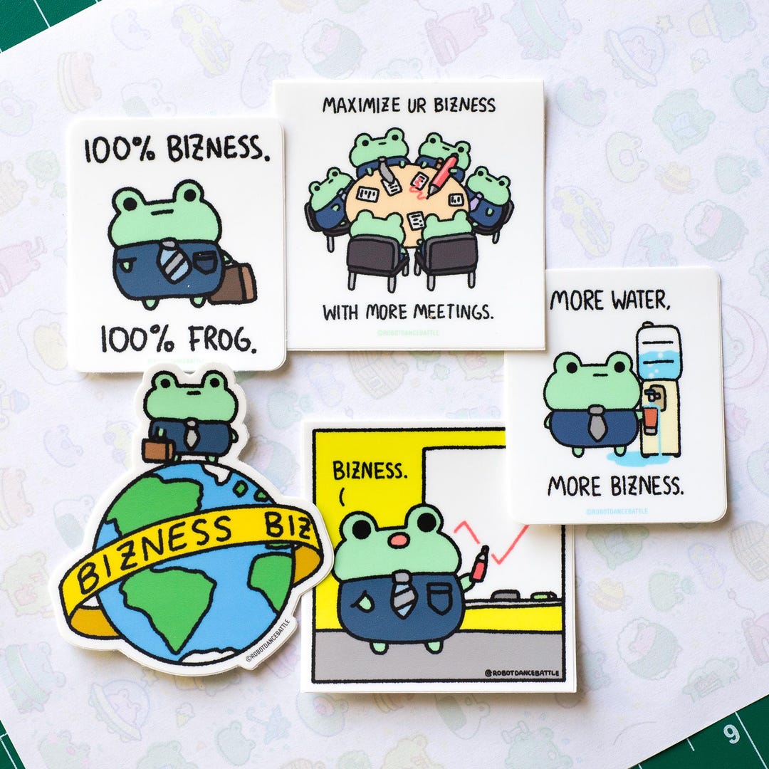 Bizness Frog 5 Sticker Set, Cute Frog Stickers, Kawaii Frog Stickers ...