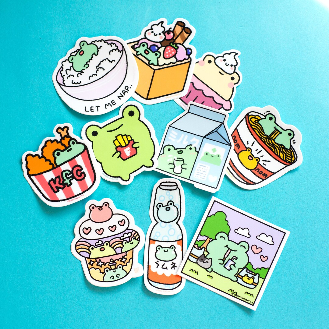 Cute Frog Sticker Set Food Themed, Froggy Stickers, Cute Animal Sticker ...