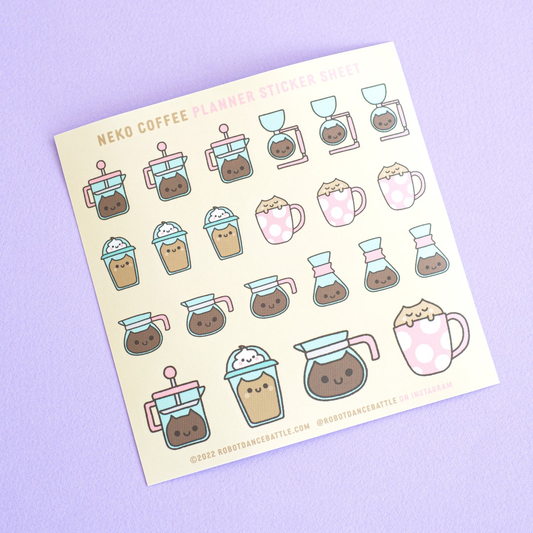 Planner Sticker Sheet - Coffee Cat - 22 Stickers - Etsy
