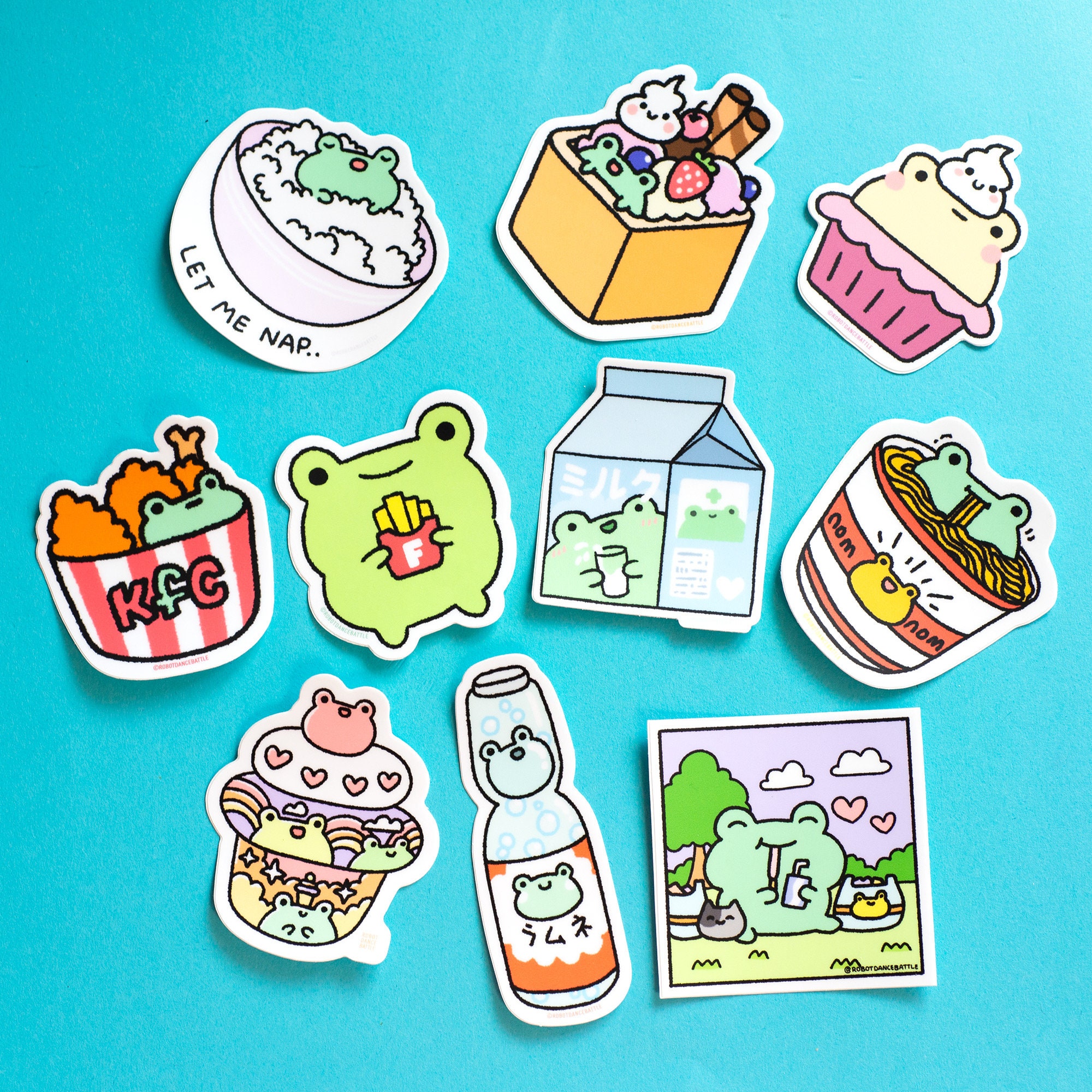 Cute Frog Sticker Set Food Themed, Froggy Stickers, Cute Animal Sticker ...