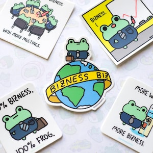 Bizness Frog 5 Sticker Set, Cute Frog Stickers, Kawaii Frog Stickers ...