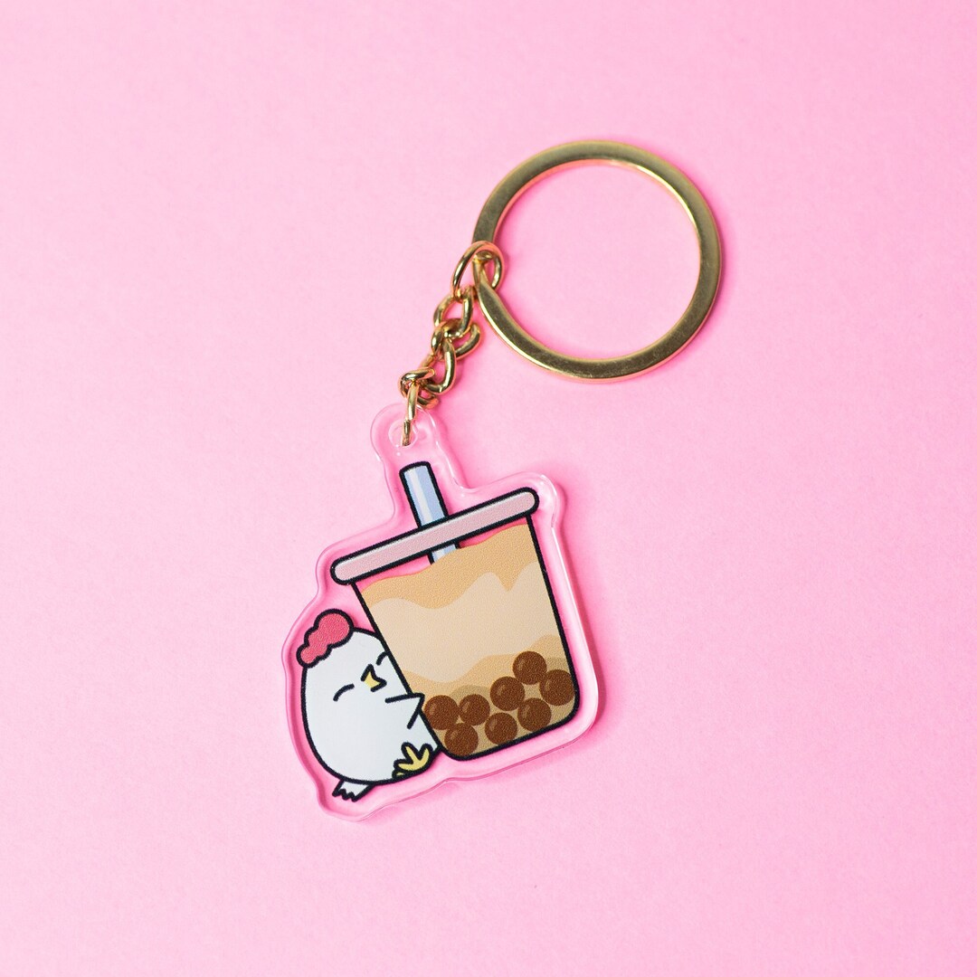 Chicken Boba Acrylic Keychain: Kawaii Cartoon Charm - Etsy