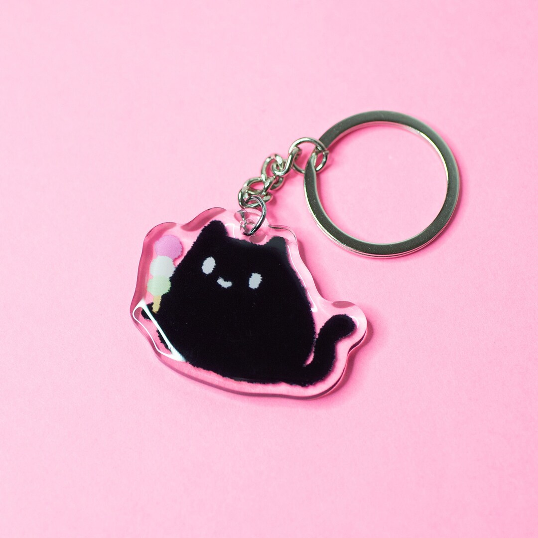 Black Cat With A Dango Acrylic Keychain, Kitty Keychain, Acrylic Cat ...
