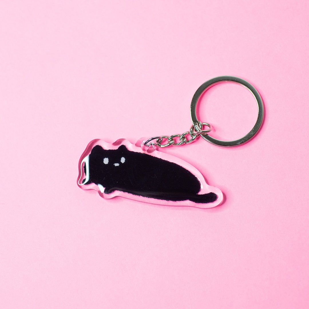 Long Black Cat Acrylic Keychain, Kitty Keychain, Acrylic Cat Keychain ...