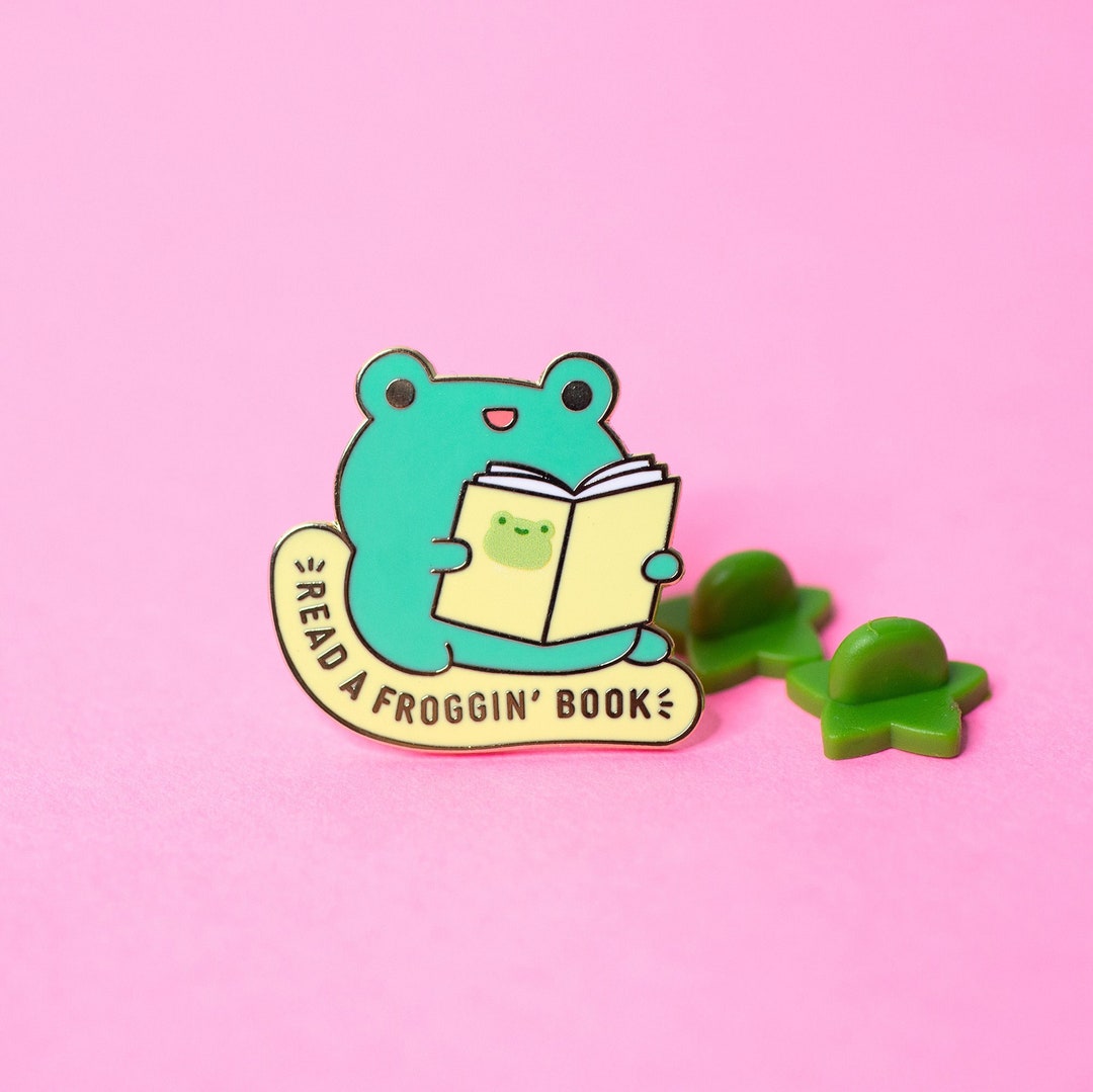 Reading Frog Enamel Pin, Book Pin, Frog Pin, Kawaii Enamel Pin, Reading ...