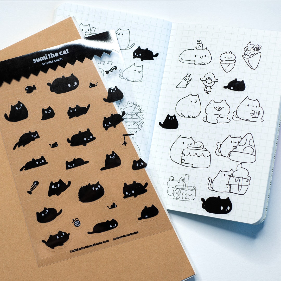Black Cat Stickers | Kawaii Cat Sticker | Aesthetic Stickers | Cat ...