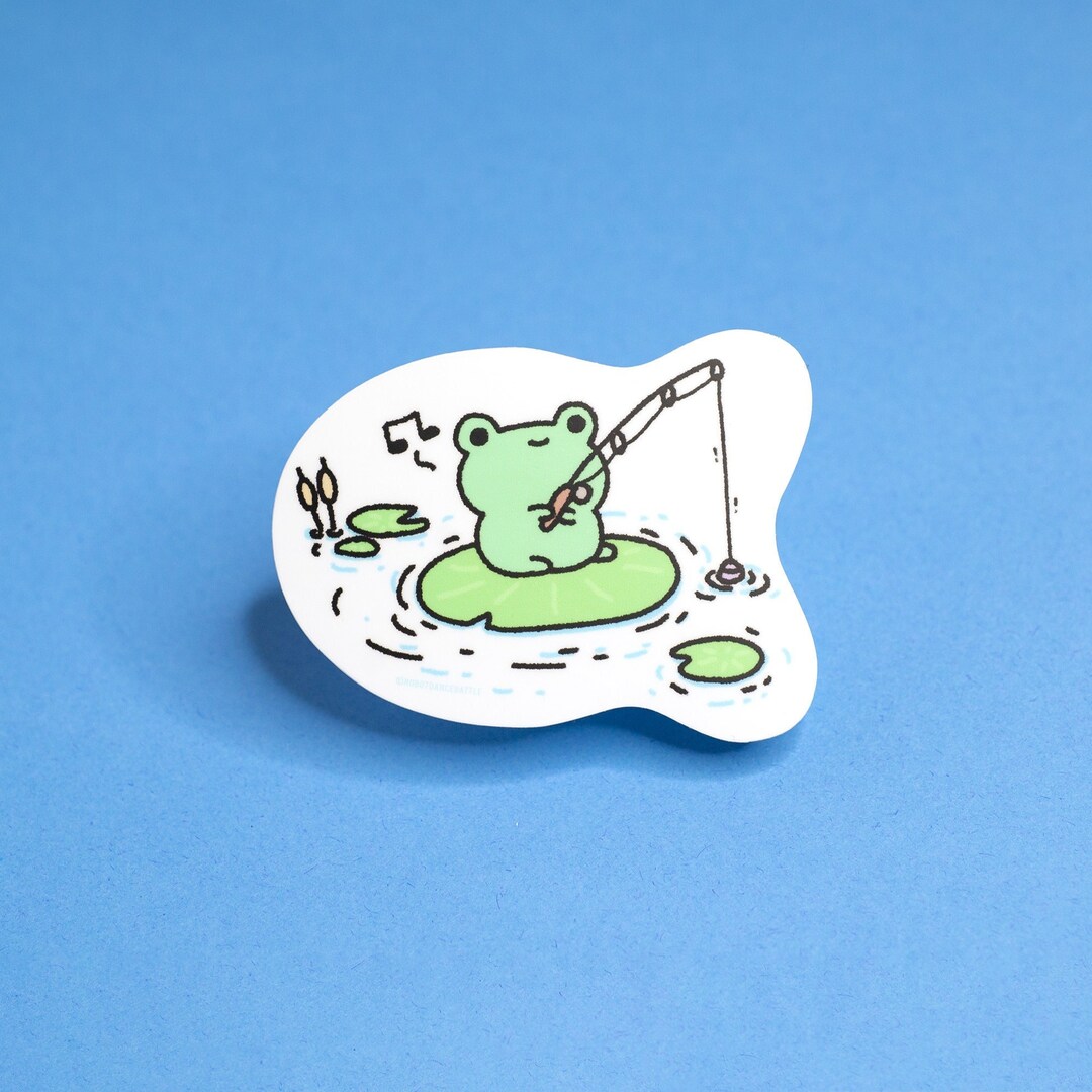 Fishing Frog Sticker, Frog Laptop Stickers, Cute Frog Stickers, Frog ...