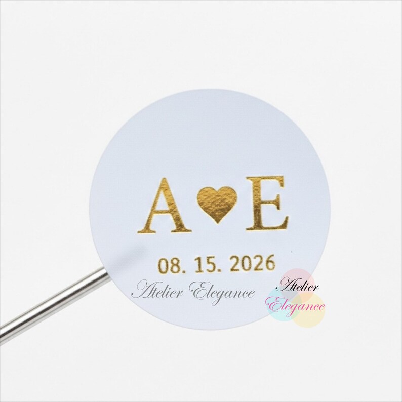 Foil Label, Initials, Round Labels, Custom Wedding Label, Any Name Date ...