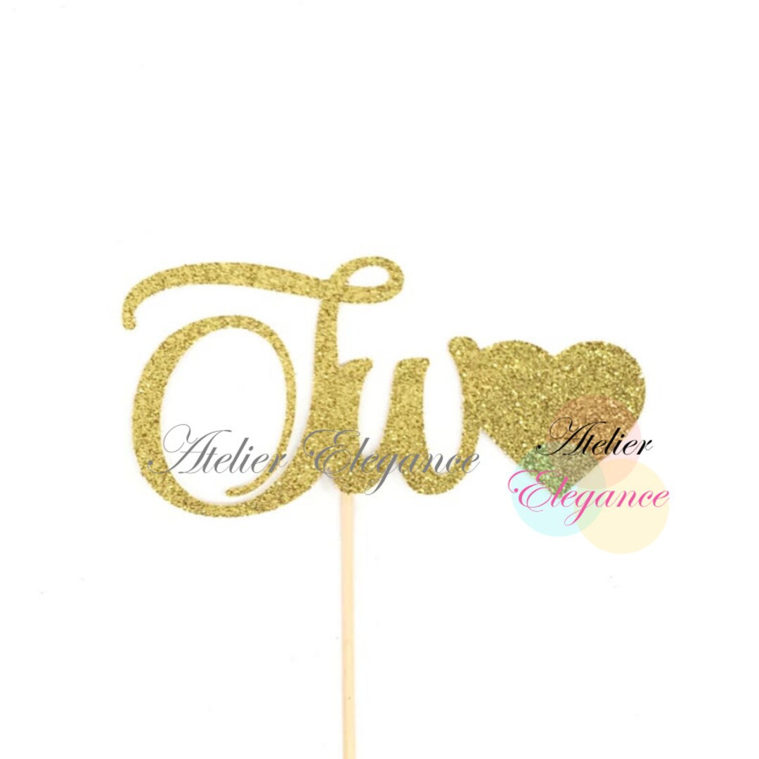 Two Cake Topper, Heart Two Cake Topper, Heart 2nd Birthday Cake Topper ...