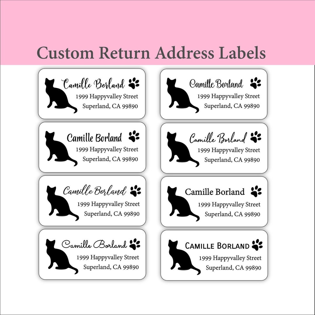 Cat Return Address Label, Custom Label, Envelope Labels, Name Address ...