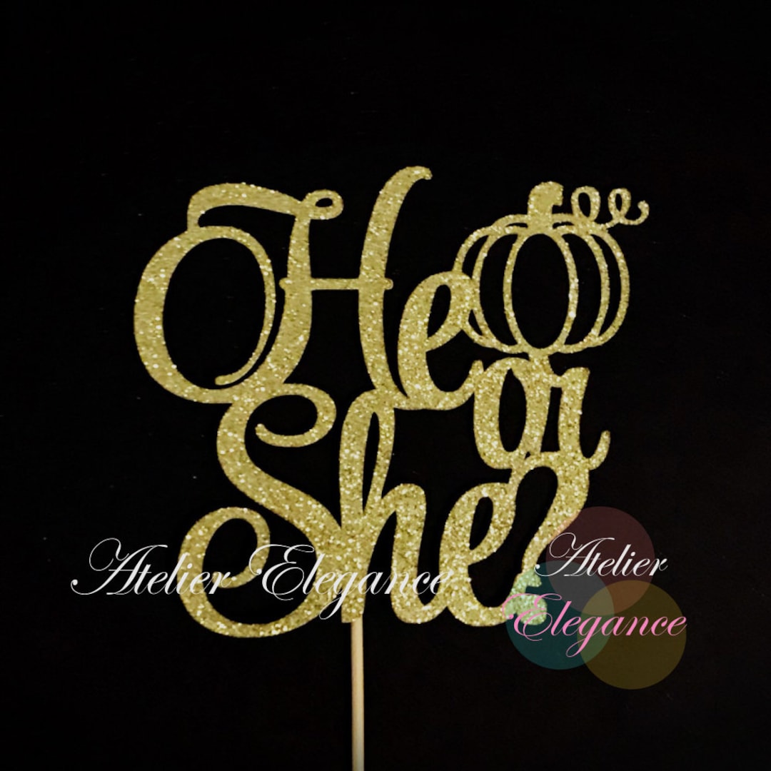 He or She Cake Topper, Gender Reveal Cake Topper, Fall Gender Reveal ...