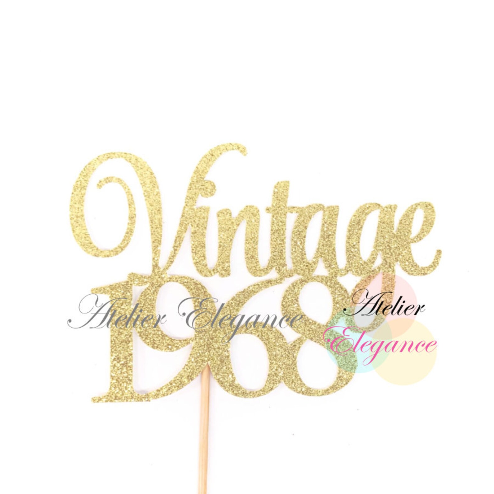 Vintage 1968 Cake Topper, Birthday Cake Topper, Birth Year Cake Topper ...