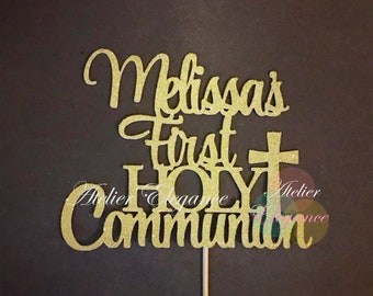 Communion Cake Topper, Gold Glitter, First Communion - Etsy