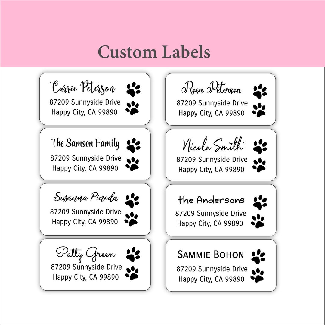 Paw Return Address Label, Custom Label, Envelope Labels, Name Address ...