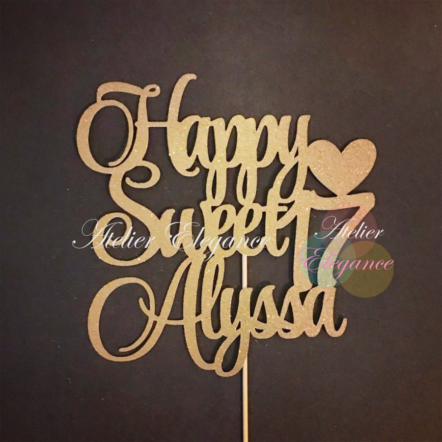 ANY NAME Happy Sweet 17 Cake Topper Happy 17th Birthday Cake - Etsy