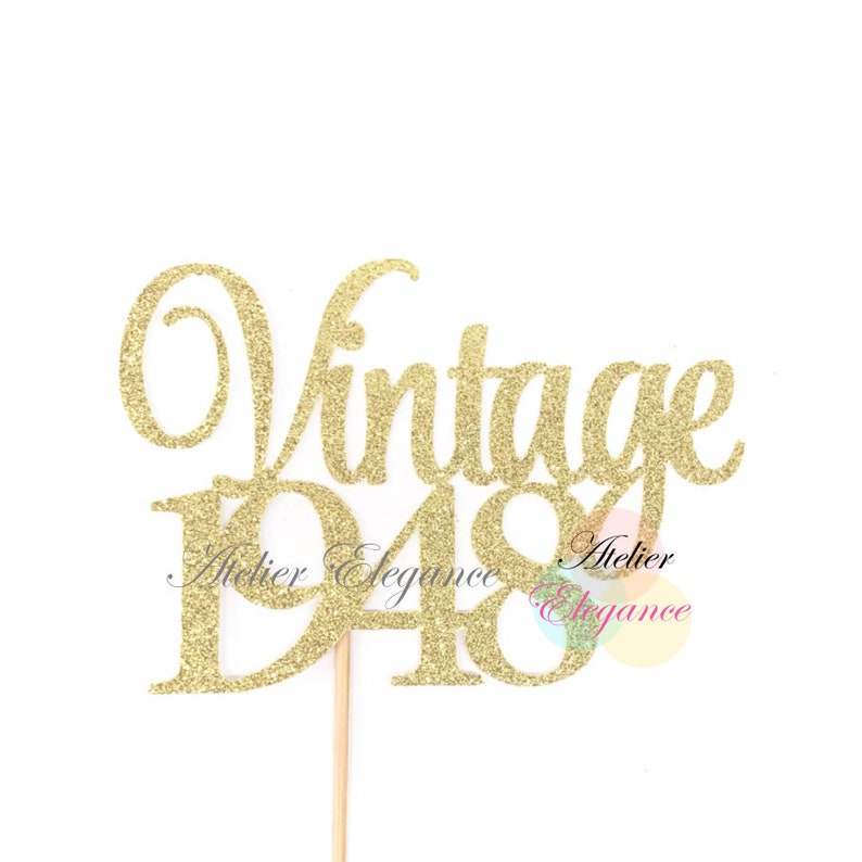 Vintage 1948 Cake Topper, Birthday Cake Topper, Birth Year Cake Topper ...