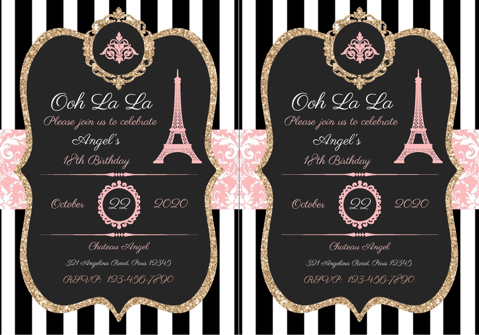 Editable-double Sided Paris Invitation, Paris Theme Invitation, Bridal ...