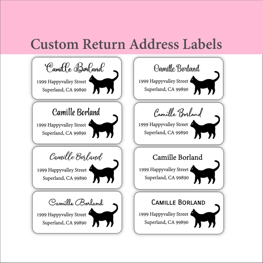Cat Return Address Label, Custom Label, Envelope Labels, Name Address ...