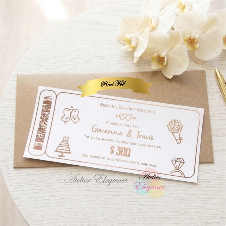Foil Gift Voucher, Custom Wedding Day Gift Voucher Card, Wedding Gift ...