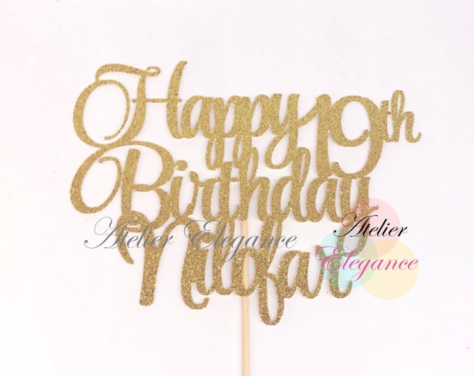 Nineteen Topper, 19 Cake Topper, Happy 19th Cake Topper, 19th Birthday ...