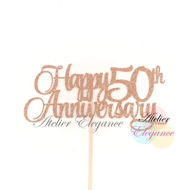 Happy 50th Anniversary Topper Anniversary Cake Topper Golden | Etsy