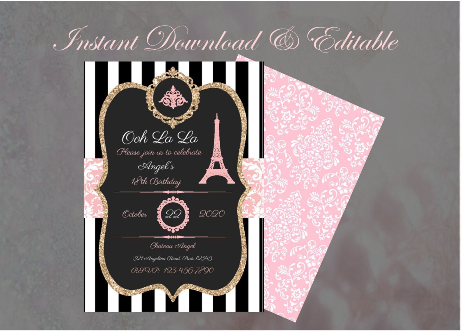 Editable-double Sided Paris Invitation Paris Theme - Etsy