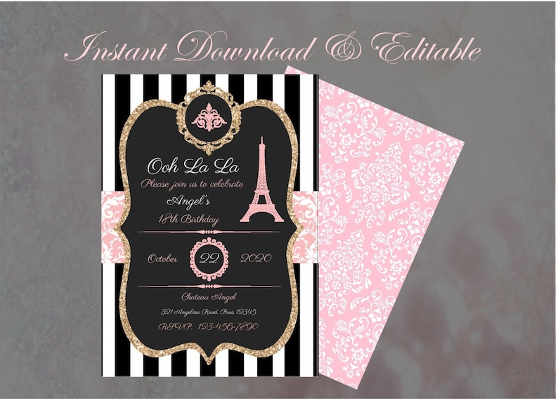 Editable-double Sided Paris Invitation Paris Theme - Etsy