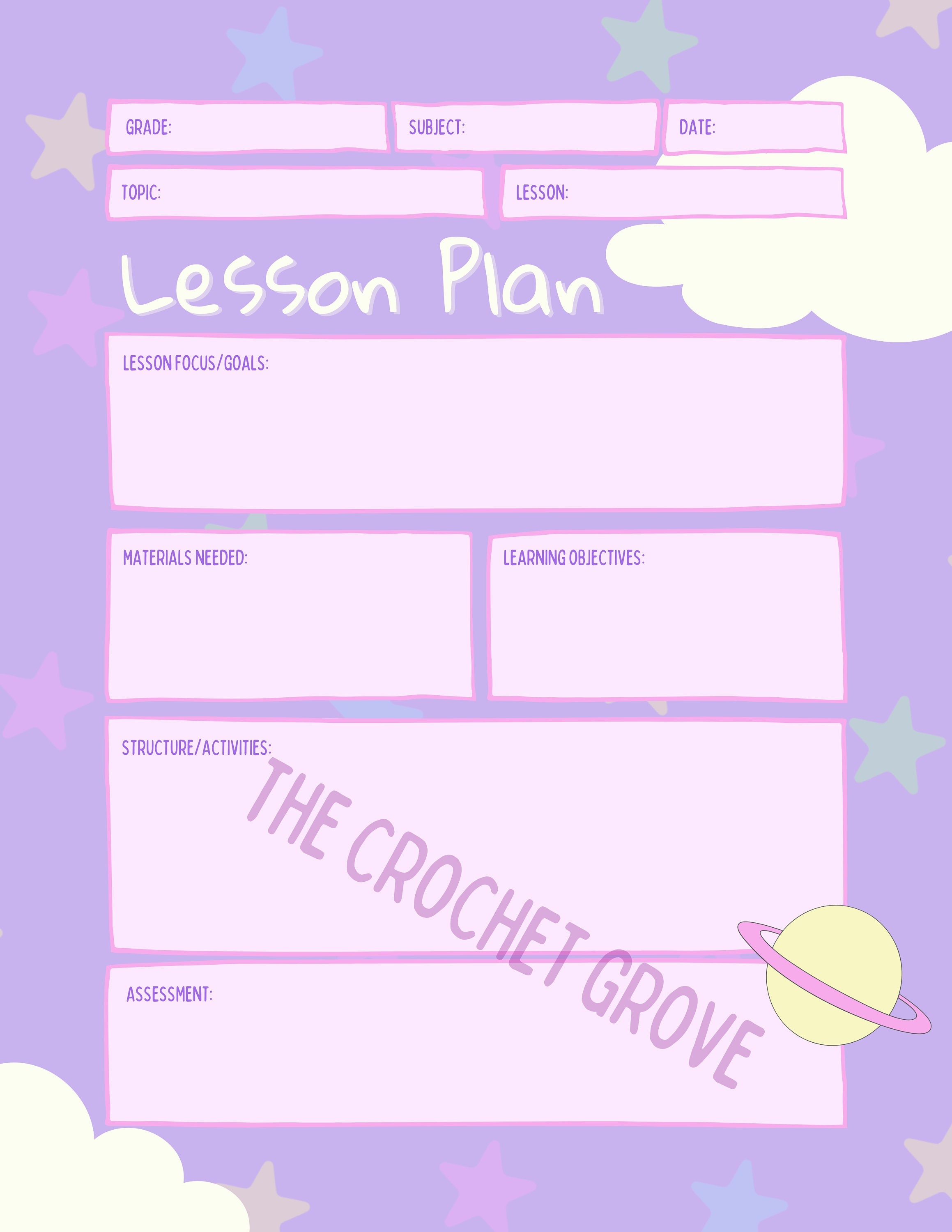 Editable Teacher Lesson Plan, Printable Purple Space Theme Canva ...