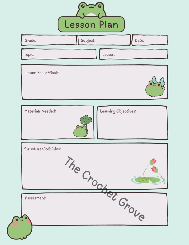 Printable Teacher Lesson Plan, Frog Themed Lesson Plan, Multiple Colors ...