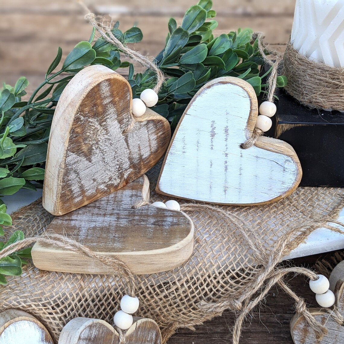 Rustic Valentine Heart Ornament, Wedding Wood Hearts, Hanging Heart ...