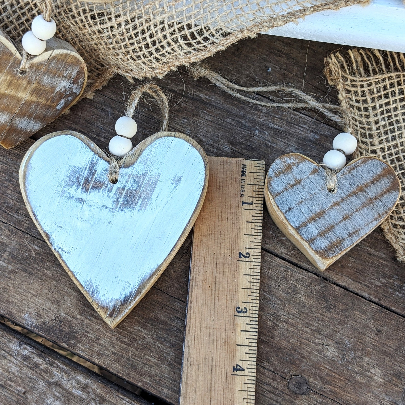 Rustic Valentine Heart Ornament, Wedding Wood Hearts, Hanging Heart ...