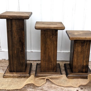 Wood Pedestal Risers, Small Plant Risers, Walnut Stained Risers , Black ...