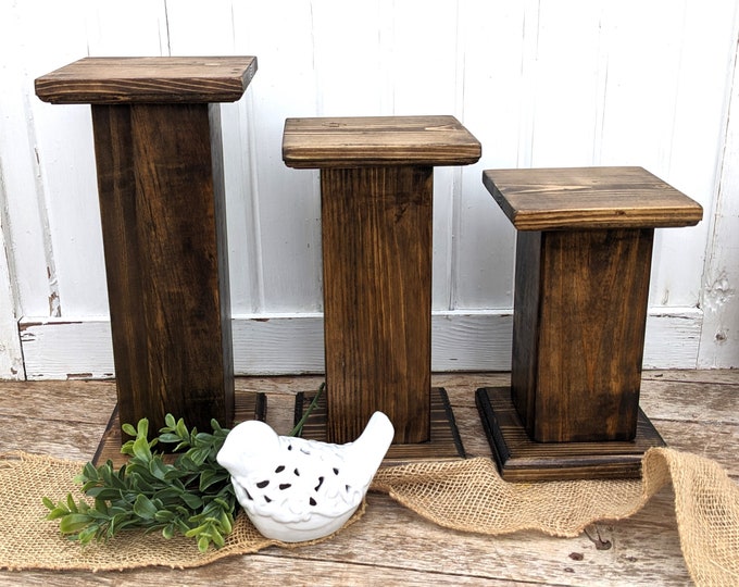 Wood Pedestal Risers, Small Plant Risers, Walnut Stained Risers , Black ...
