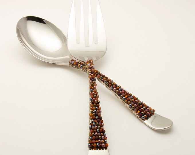 Beaded Serving Utensil Set Brown - Etsy