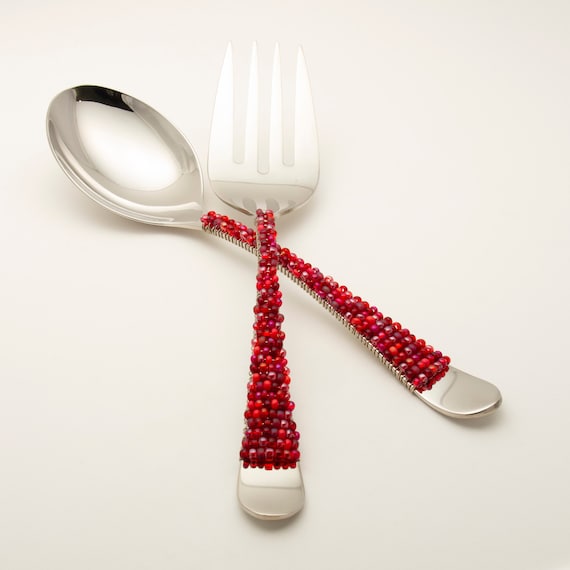 Beaded Serving Utensil Set Red | Etsy