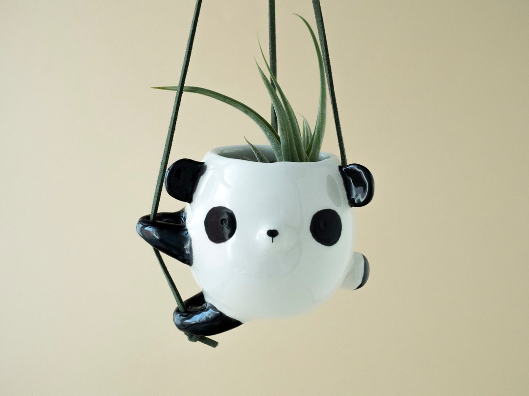 Ceramic Panda Hanging Planter Pot for Small Plants. Unique Panda Vase ...
