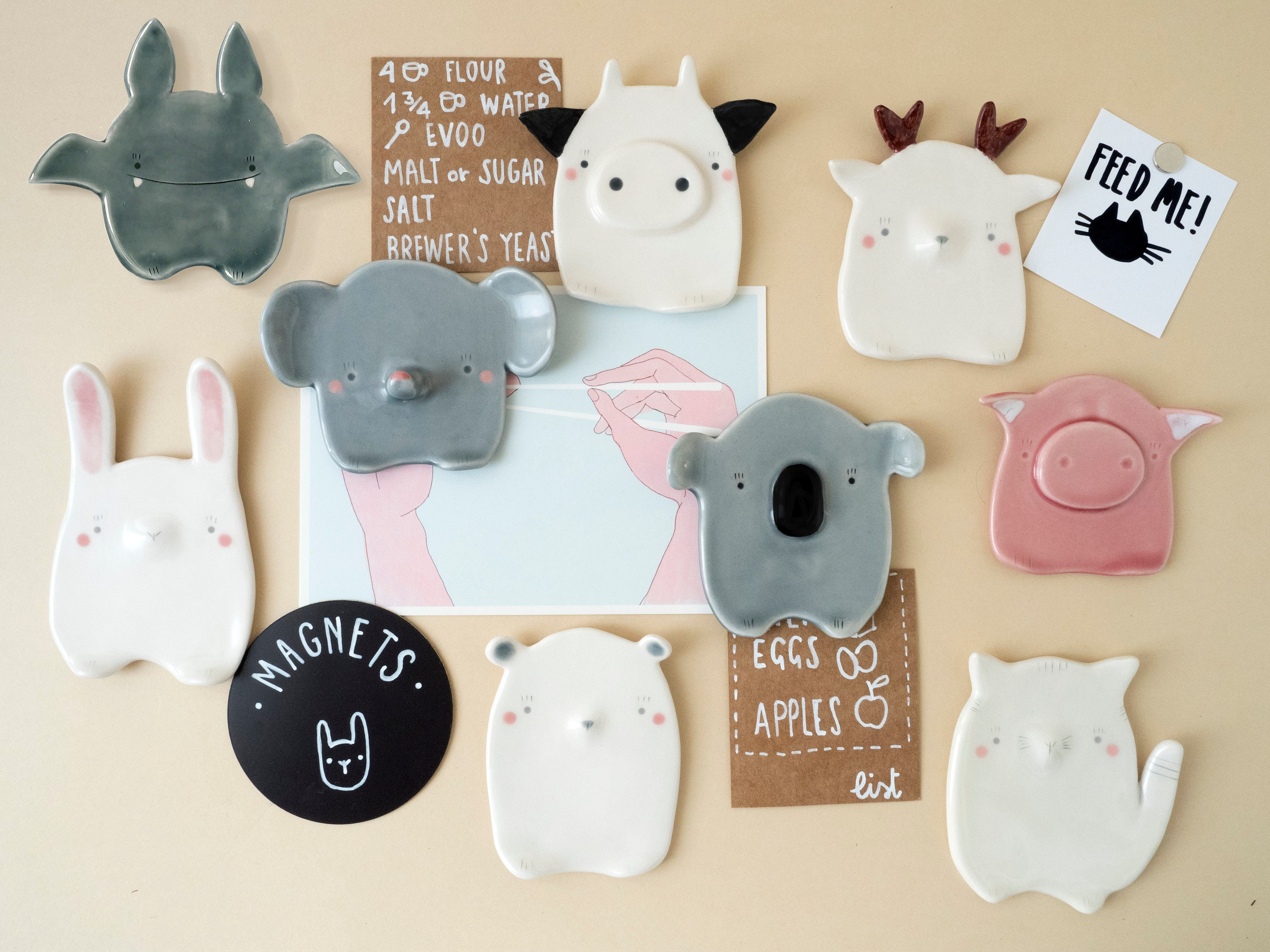 Farm Animal Fridge Magnets Handmade Ceramic Tiles: Bunny - Etsy