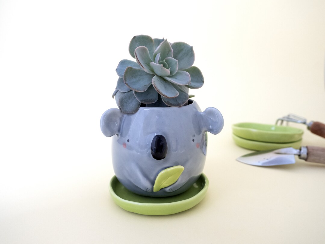 Handmade Ceramic Koala Planter With Saucer for Little Plant Growth ...
