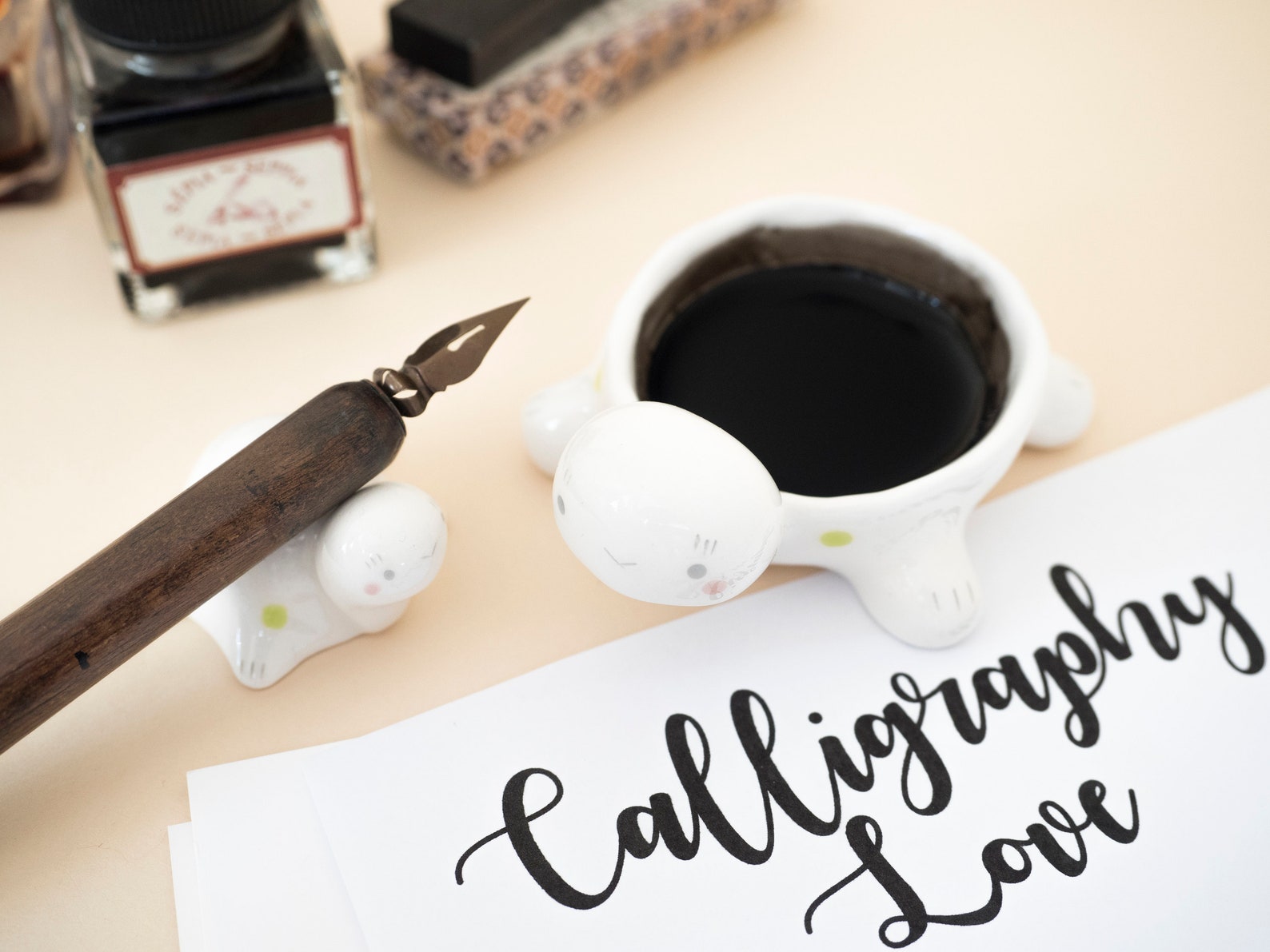 Calligraphy Kit Turtle Shaped with Brushrest and Inkwell | Etsy