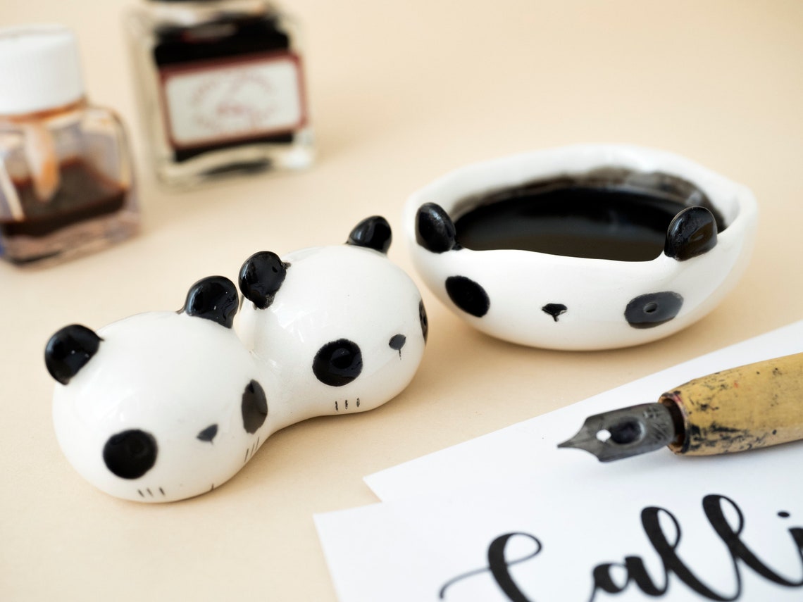 Set Calligrafo in Ceramica a forma di Panda. Appoggia - Etsy Italia