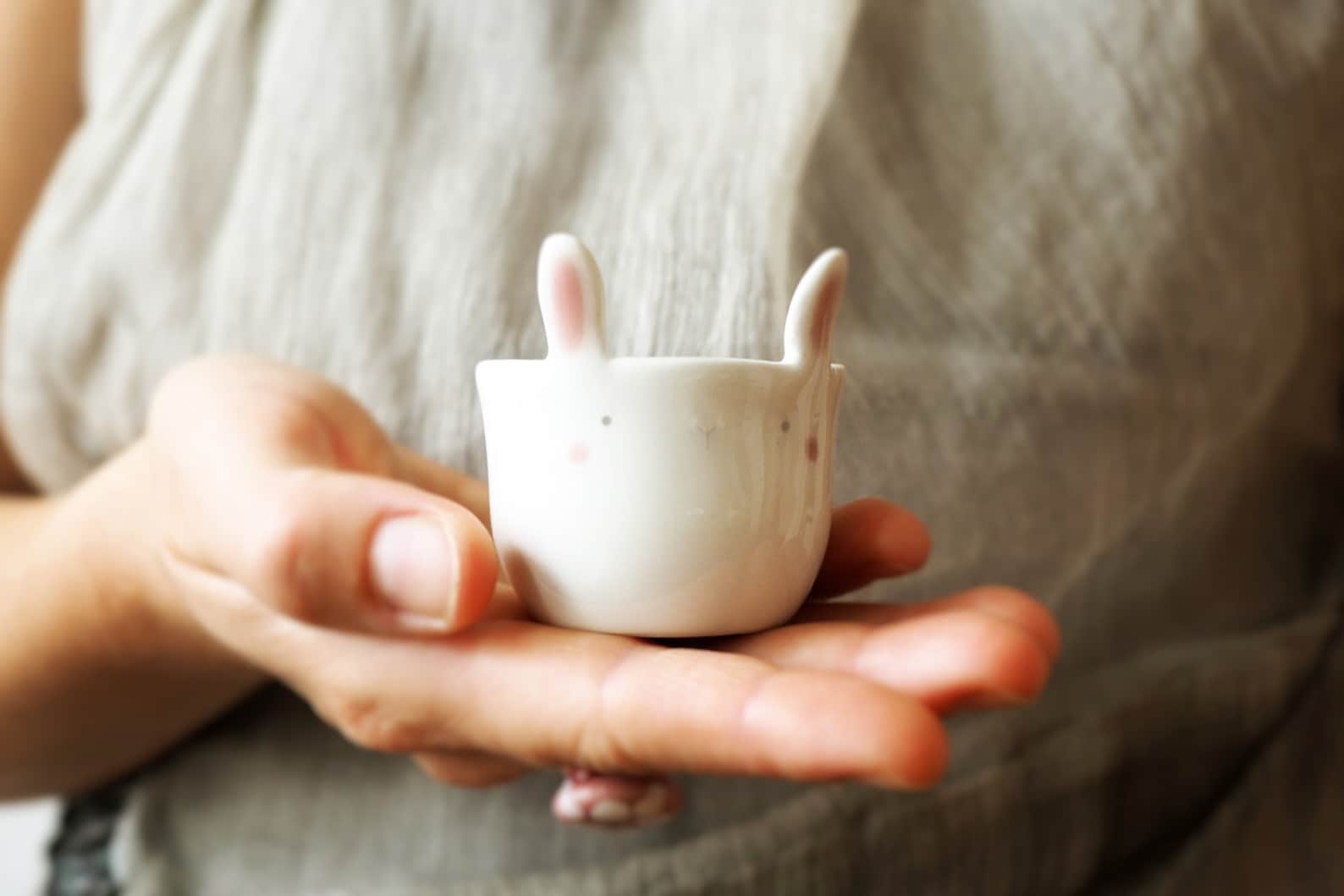 Ceramic Bunny Egg Cup, Handmade Animal Shape Cup, Holiday and Birthday ...