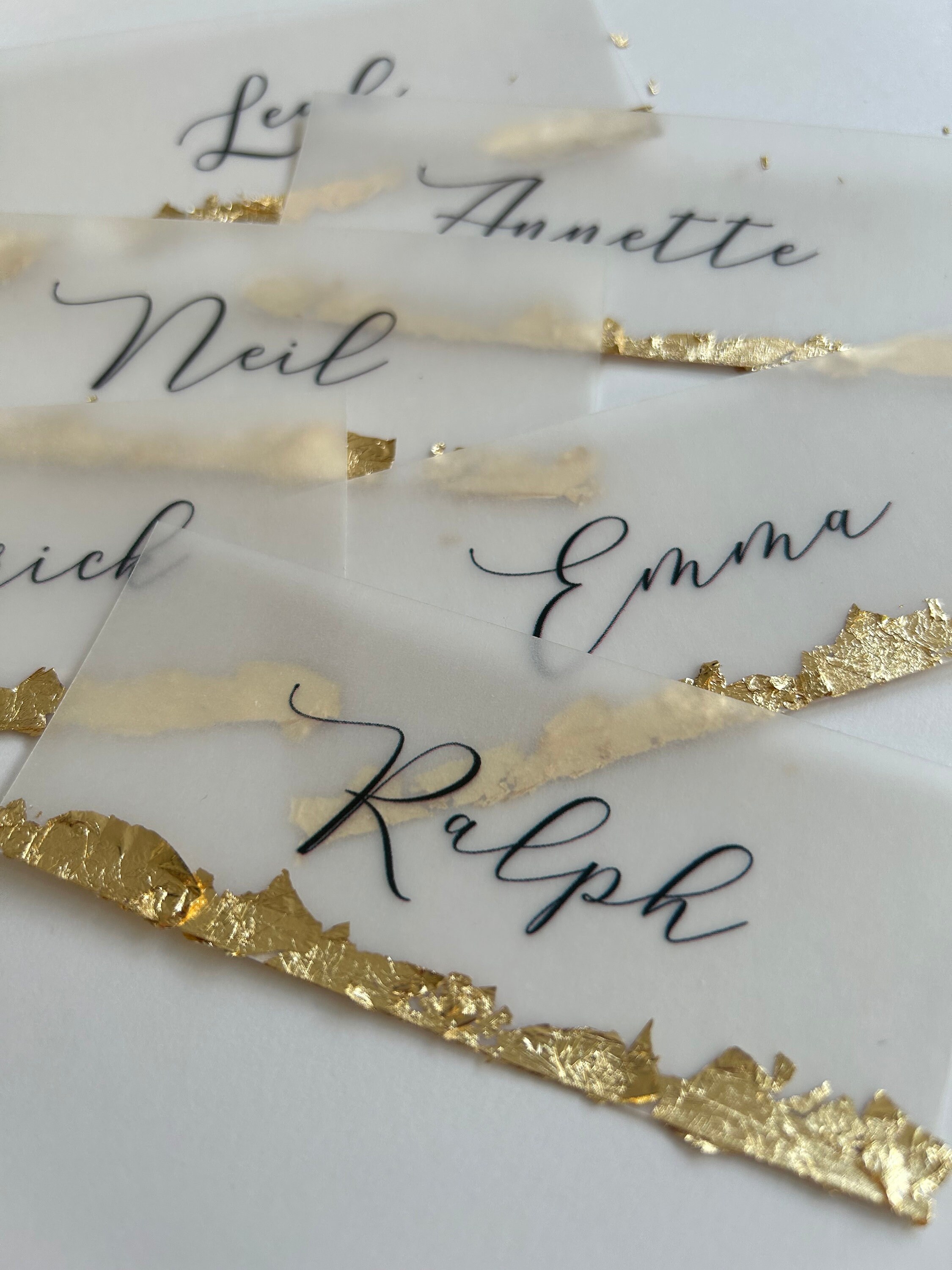 Gold Leaf Edge Vellum Wedding Place Cards | Name Cards | Table Setting ...