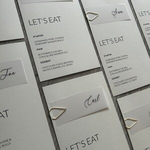 Personalised Wedding Menu Card With Guest Name Tag & Gold Clip Wedding ...