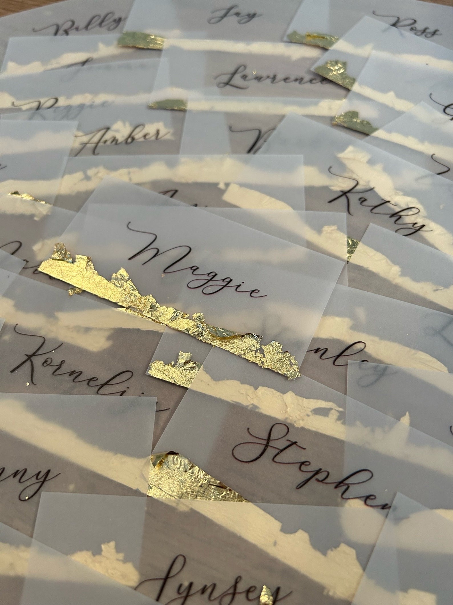 Gold Leaf Edge Vellum Wedding Place Cards | Name Cards | Table Setting ...