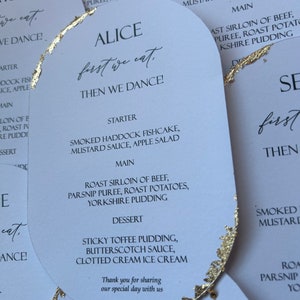 Oval Wedding Menu | Place Card With Gold Leaf Detail - Etsy