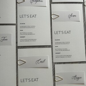 Personalised Wedding Menu Card With Guest Name Tag & Gold Clip Wedding ...