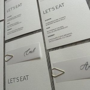 Personalised Wedding Menu Card With Guest Name Tag & Gold Clip ...