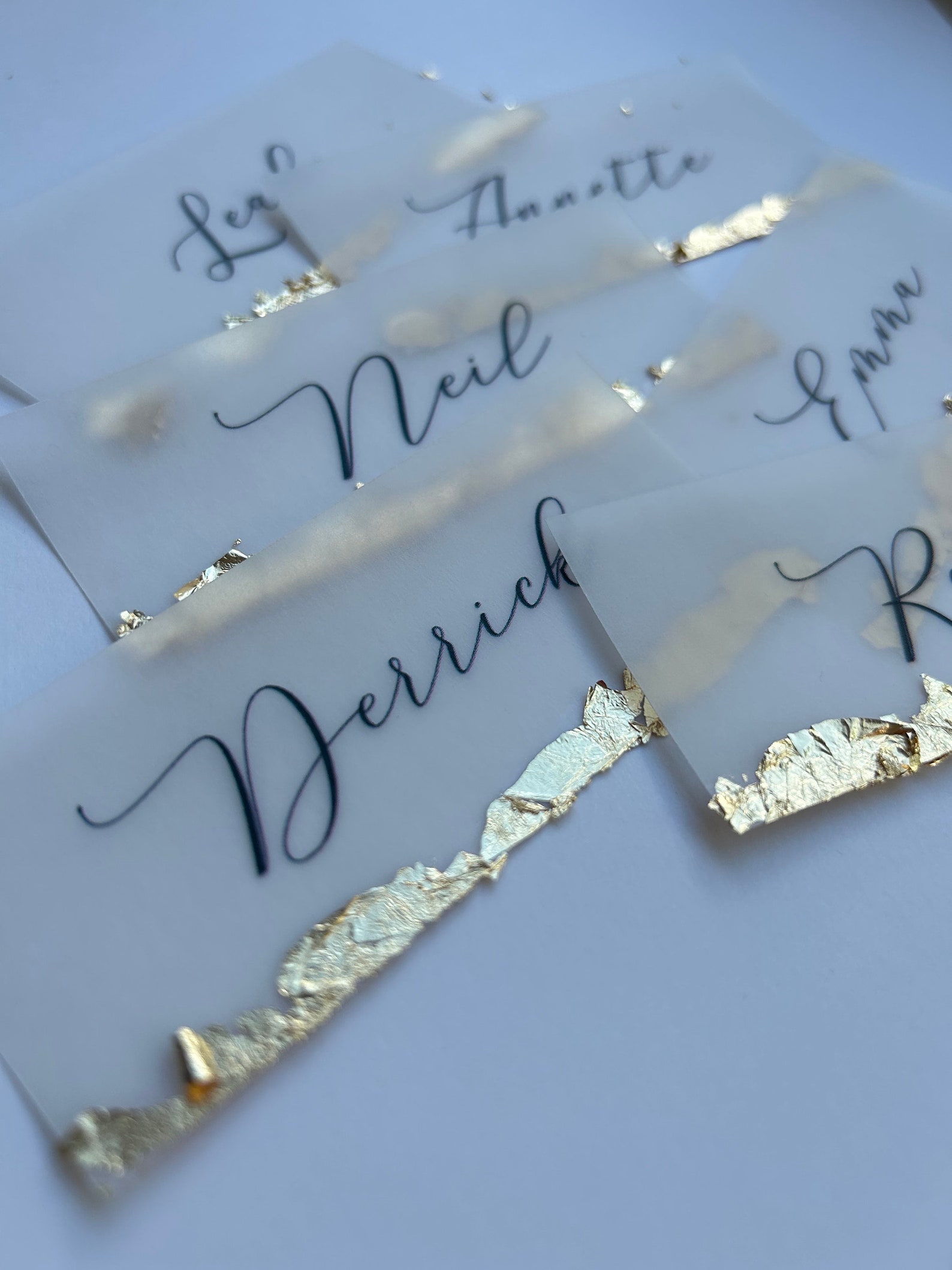 Gold Leaf Edge Vellum Wedding Place Cards | Name Cards | Table Setting ...