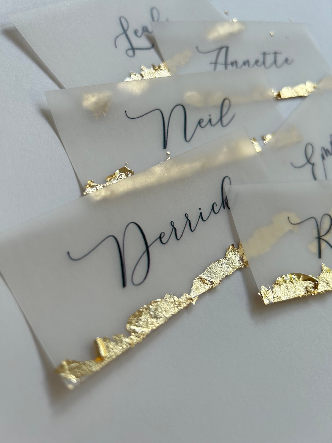 Gold Leaf Edge Vellum Wedding Place Cards | Name Cards | Table Setting ...